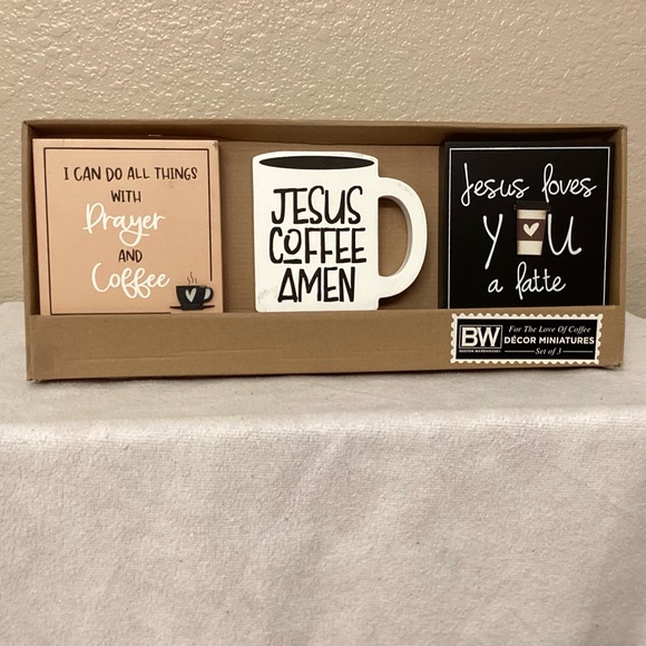 Boston Warehouse | Accents | 3 Piece Rustic Coffee Jesus Block Sign ...